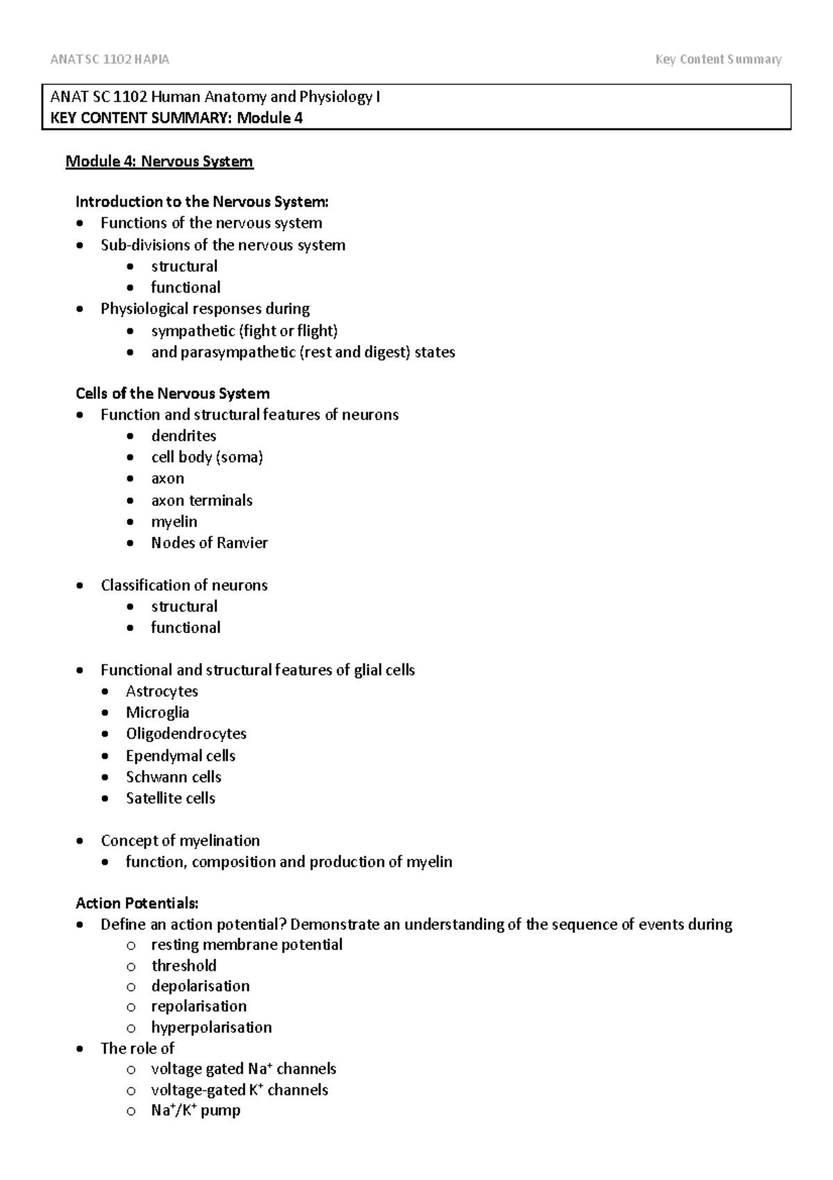 Hapia - Module 4 - Key Content Summary - ANAT SC 1102 HAPIA Key Content ...