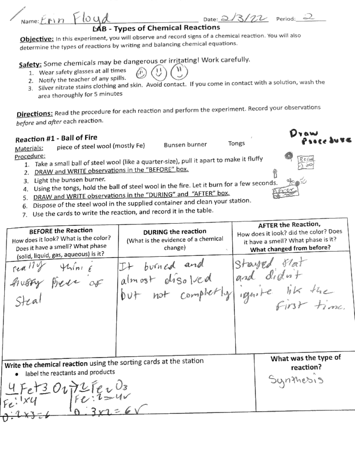 Lab-Types of Chemical Reactions - Studocu