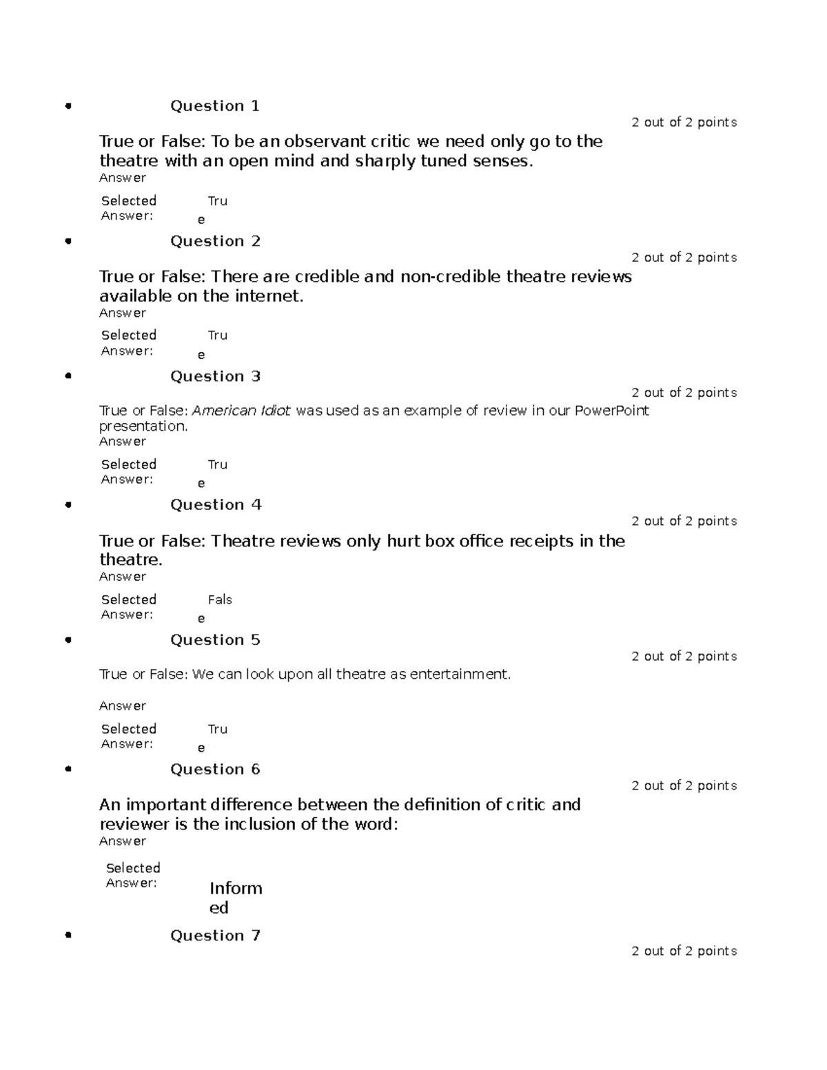 Quiz 11 - Quiz 11 - Question 1 2 out of 2 points True or False: To be ...