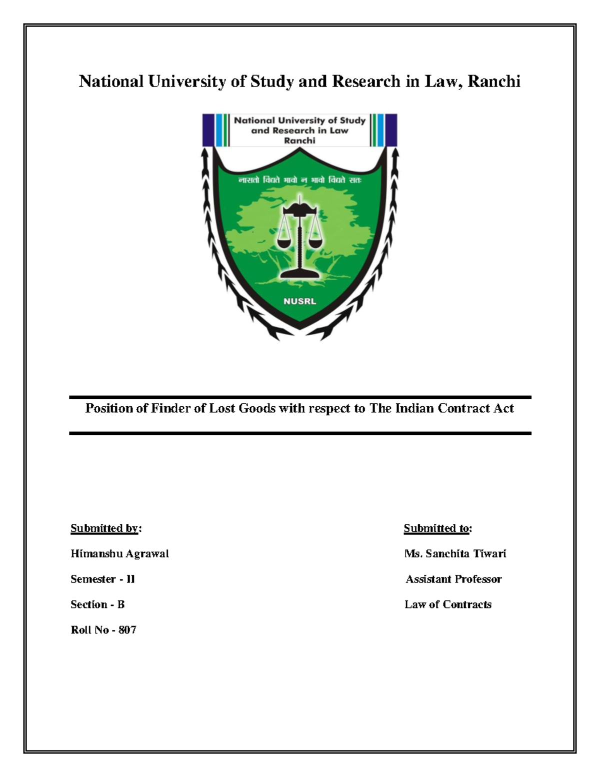 Contracts Research Paper - Warning: TT: undefined function: 32 National ...
