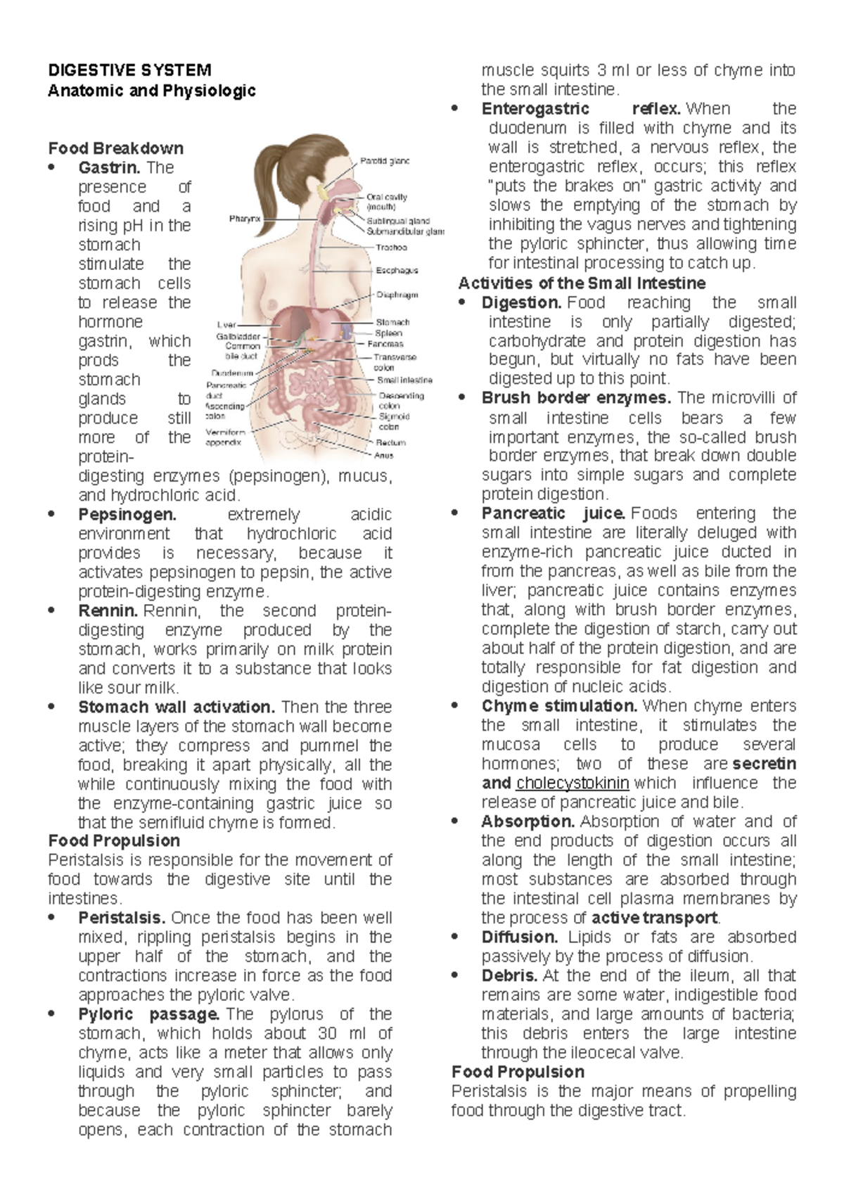 Medsurg 2 Notes - DIGESTIVE SYSTEM Anatomic and Physiologic Food ...