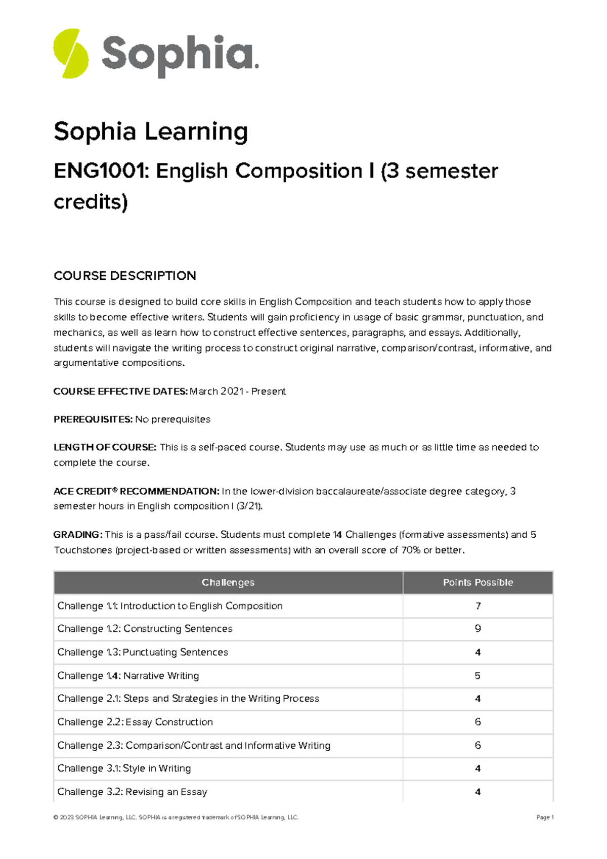 Sophia english composition i syllabus - Sophia Learning ENG1001 ...