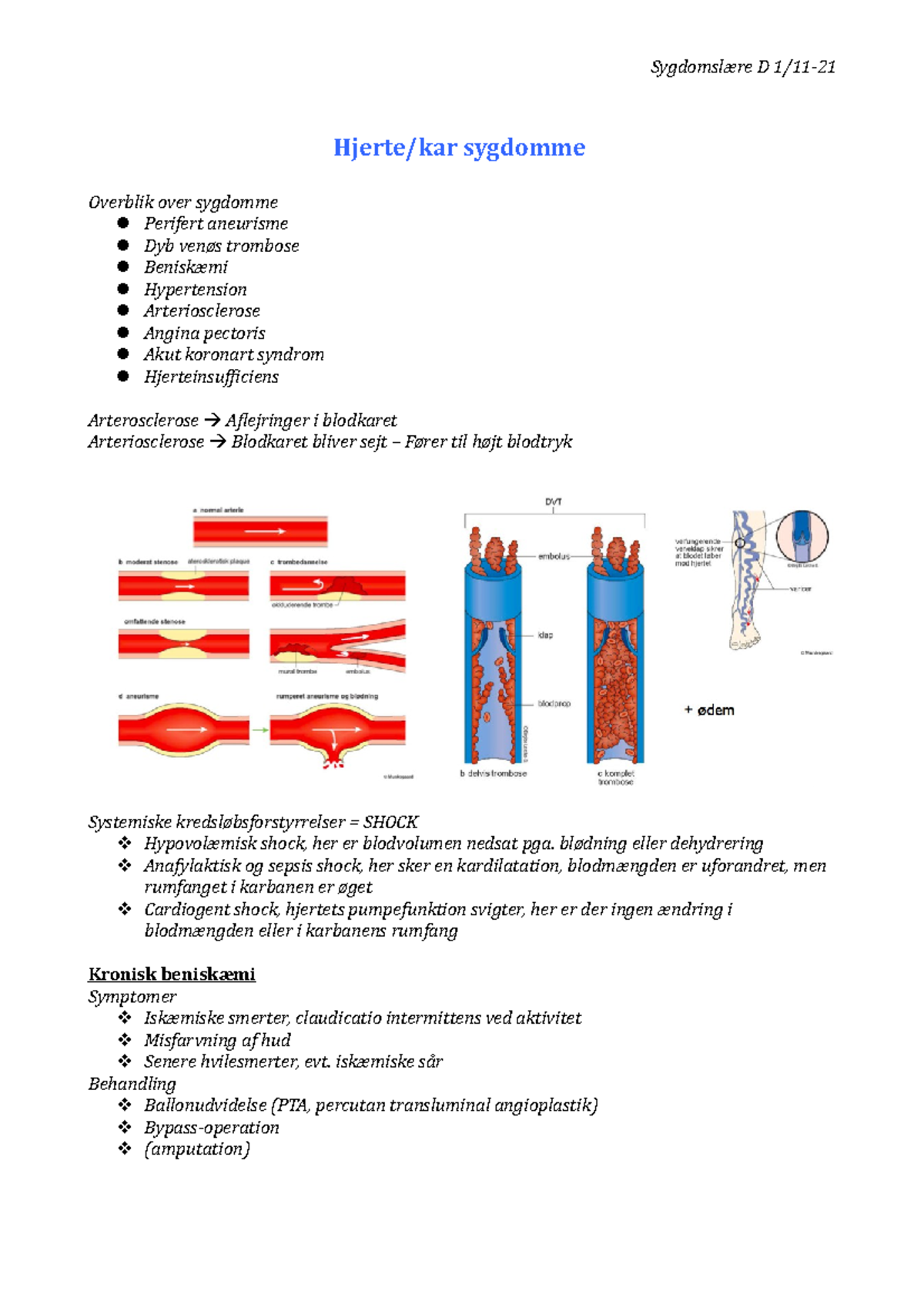 Hjerte - kar - sygdomme - Noter - Hjerte/kar sygdomme Overblik over ...