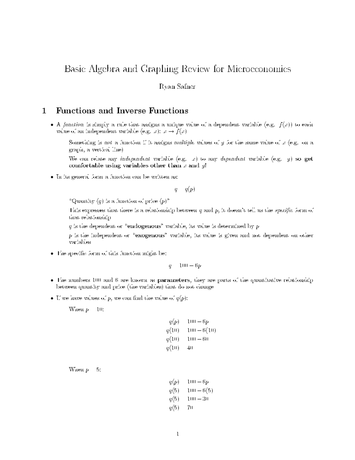 Math review guide - Basic Algebra and Graphing Review for ...