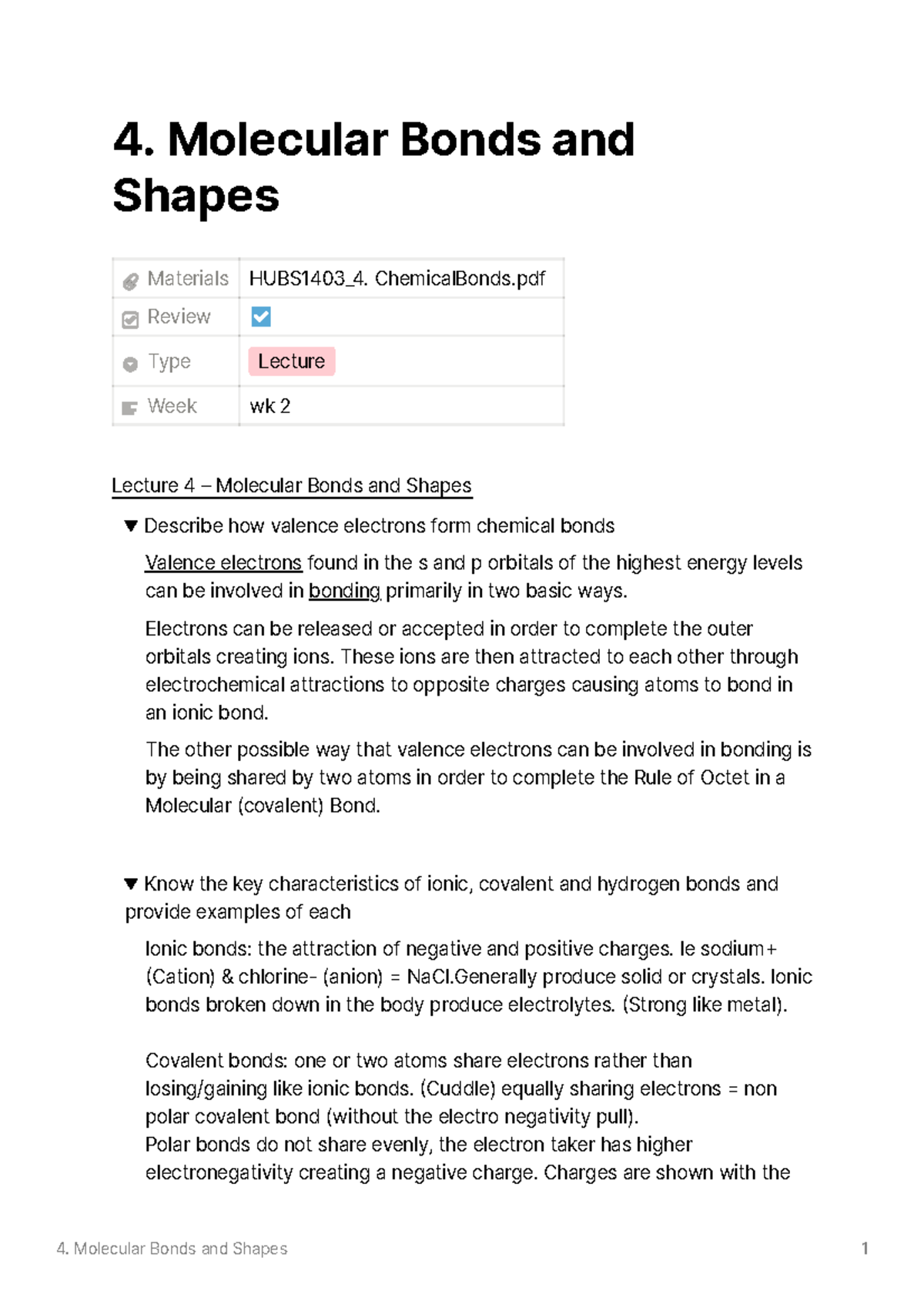 4. Molecular bonds and shapes - 4. Molecular Bonds and Shapes Materials ...