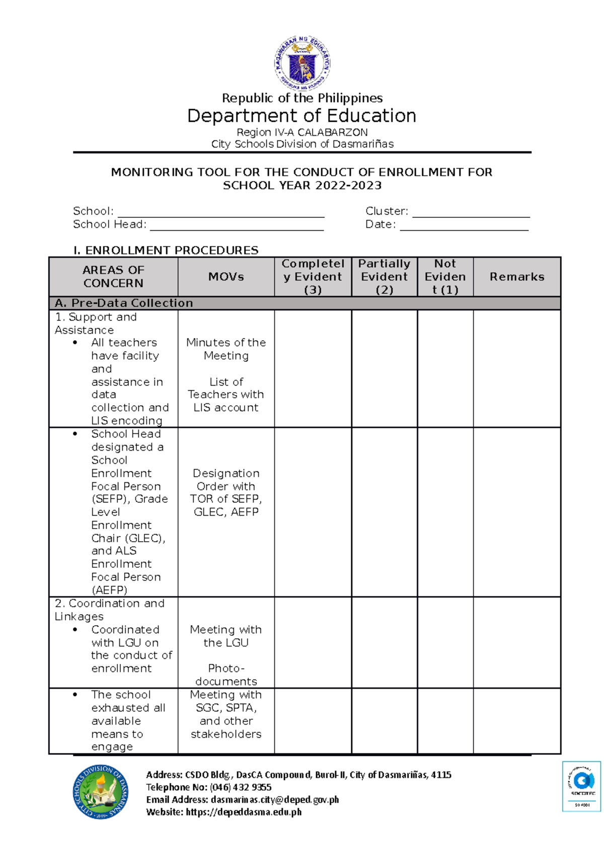 ME-TOOL- Enrollment - Republic of the Philippines Department of ...