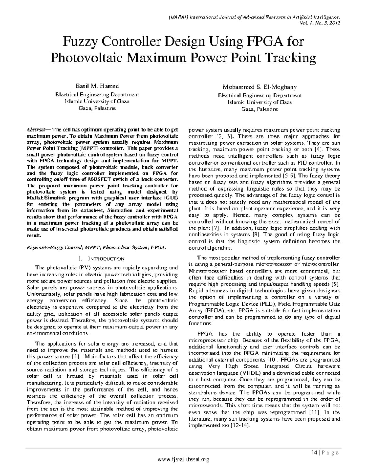 Fuzzy Controller Design Using FPGA - (IJARAI) International Journal of Advanced Research in ...
