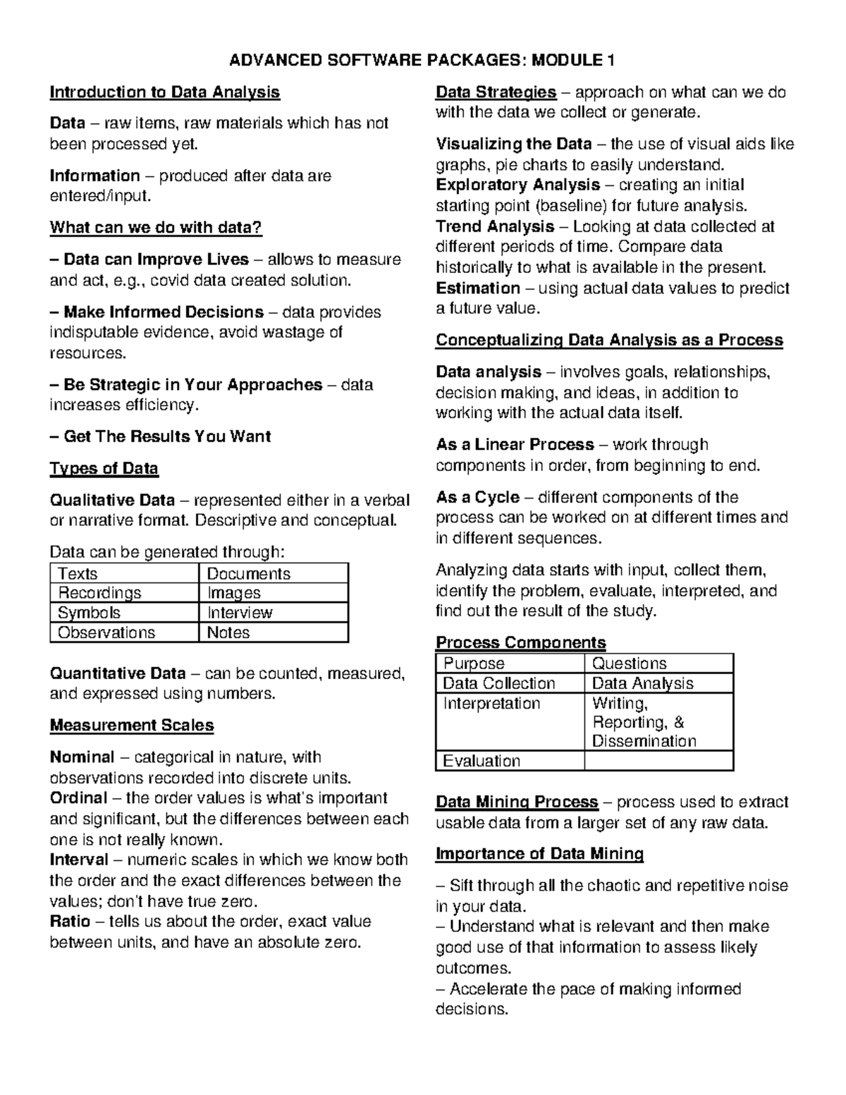 ASP Reviewer module 1 - Introduction to Data Analysis, Conceptualizing ...