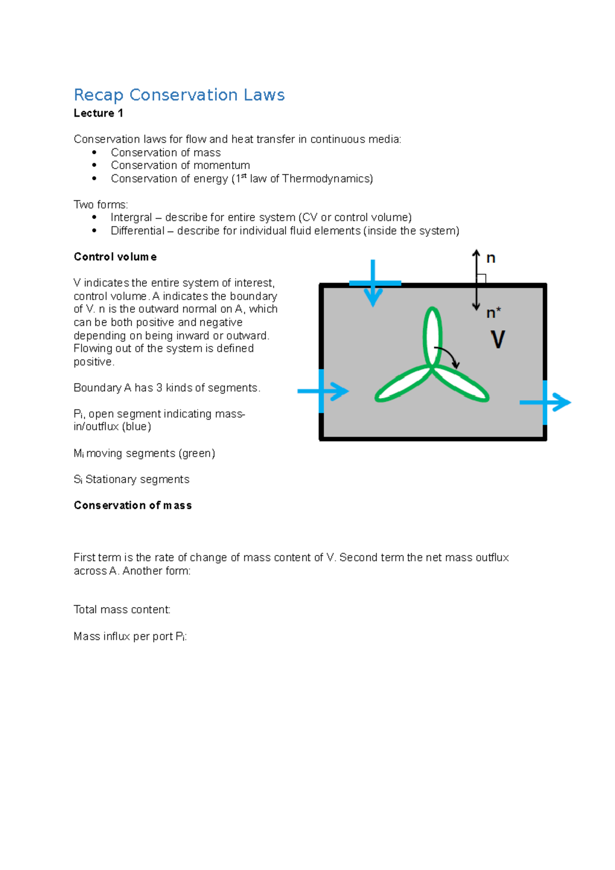 Summary lecture 1 Conservation laws for flows - Recap Conservation Laws ...