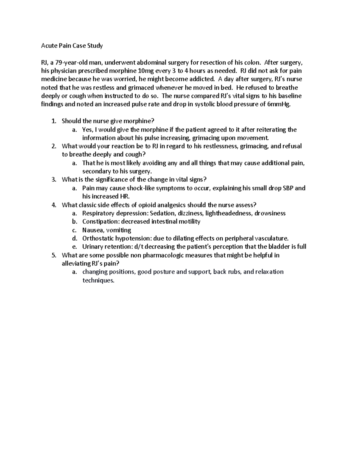 N341 - CASE Study - Acute PAIN - Acute Pain Case Study RJ, a 79-year ...