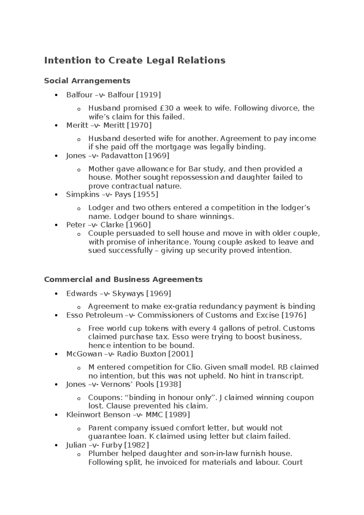 Intention to Create Legal Relations - Following divorce, the wife’s ...