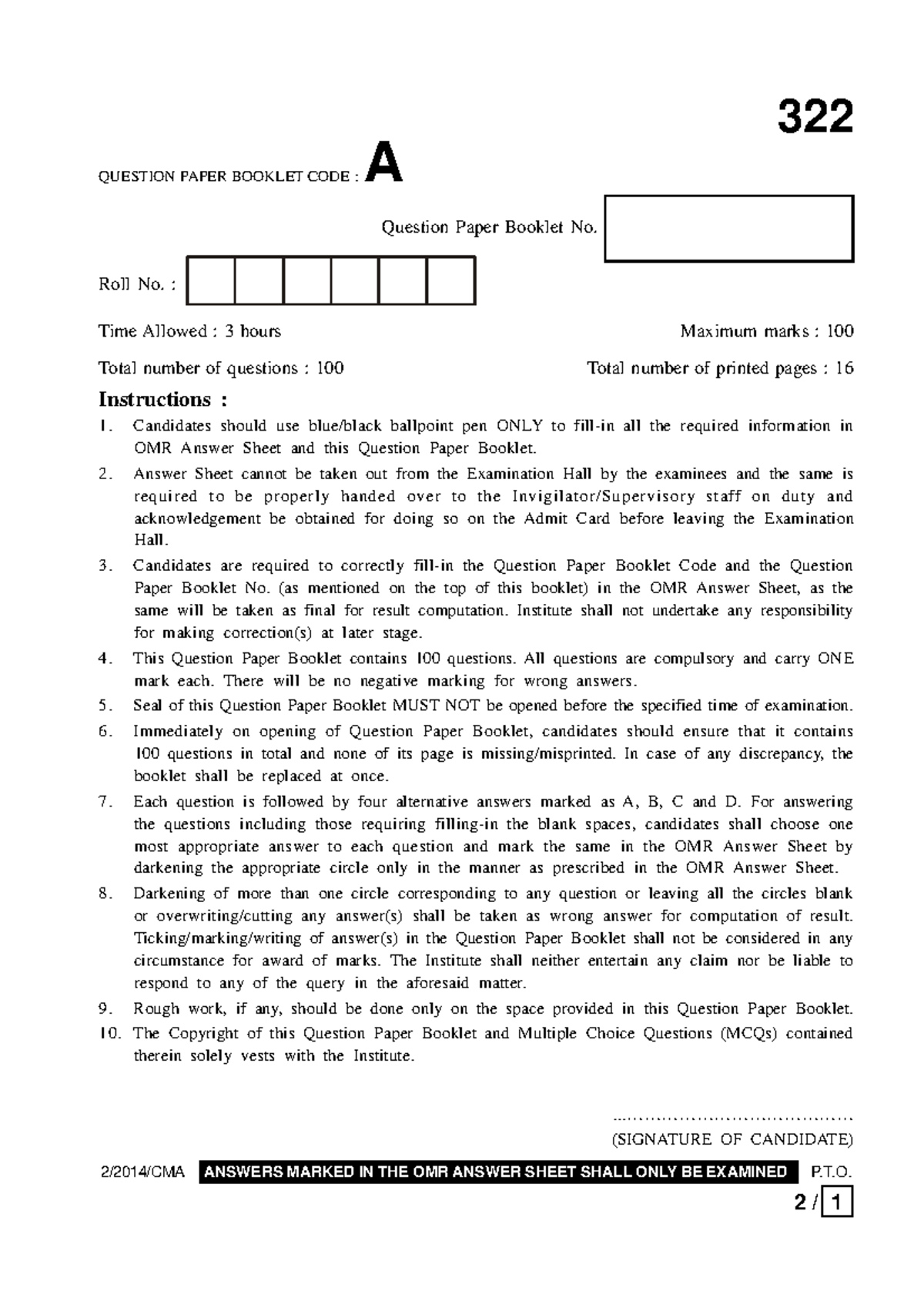 Cost and Management Accounting - 2/2014/CMA ANSWERS MARKED IN THE OMR ...