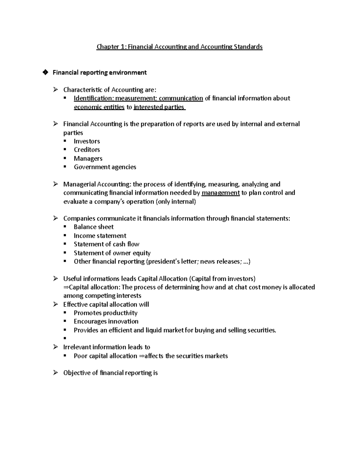 Chapter 1 Notes - Chapter 1: Financial Accounting and Accounting ...