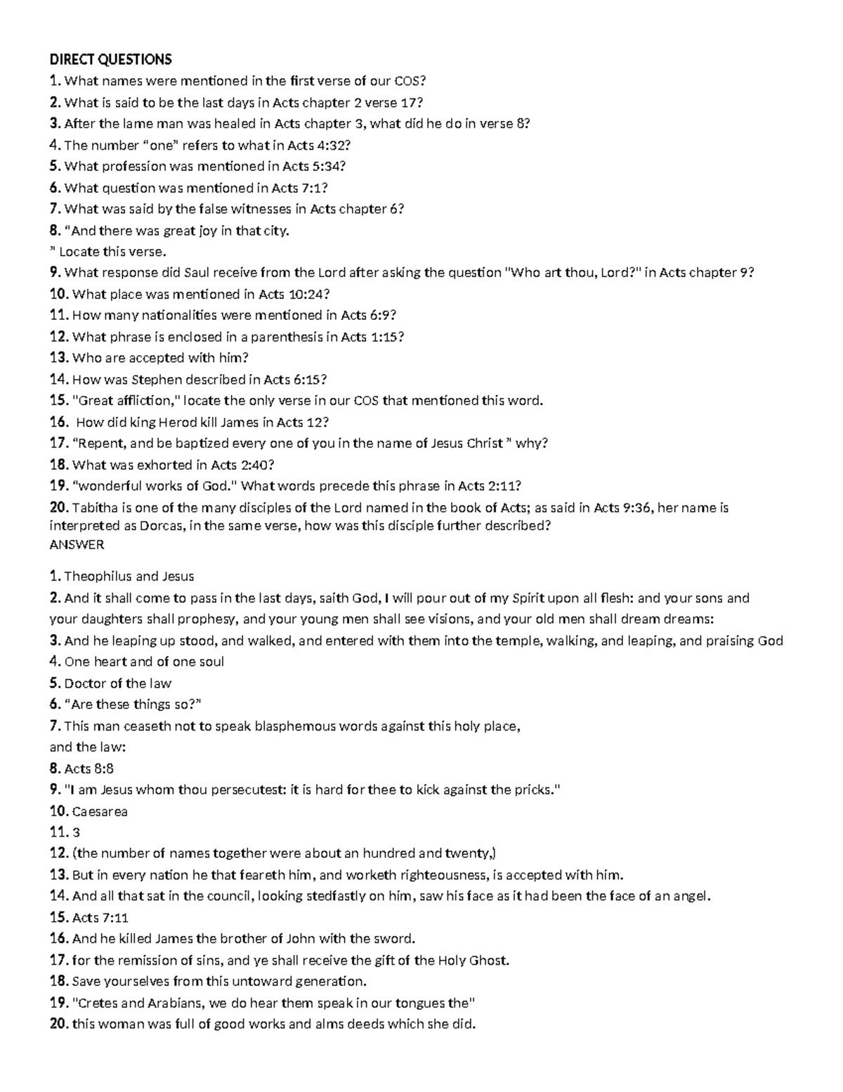 SETS- MIX - Set of questions for bible quizzing - DIRECT QUESTIONS What names were mentioned in ...