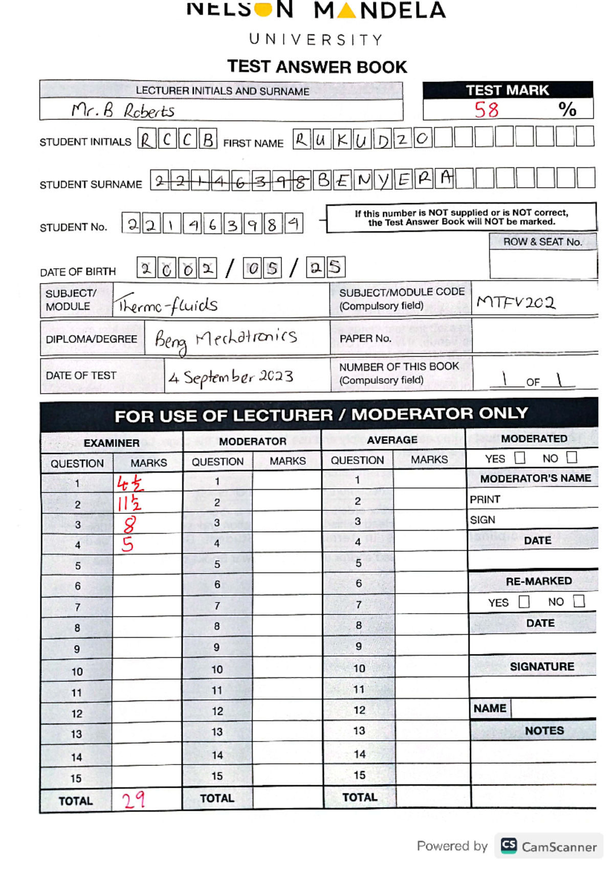 Thermo-fluids test 1 - Past paper - NELS N M NDELA UNIVERSITY TEST ...