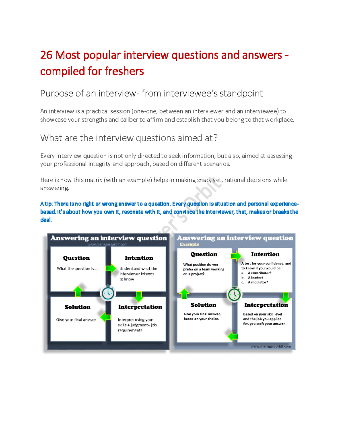 Popular interview questions with answers for freshers - 26 Most popular ...