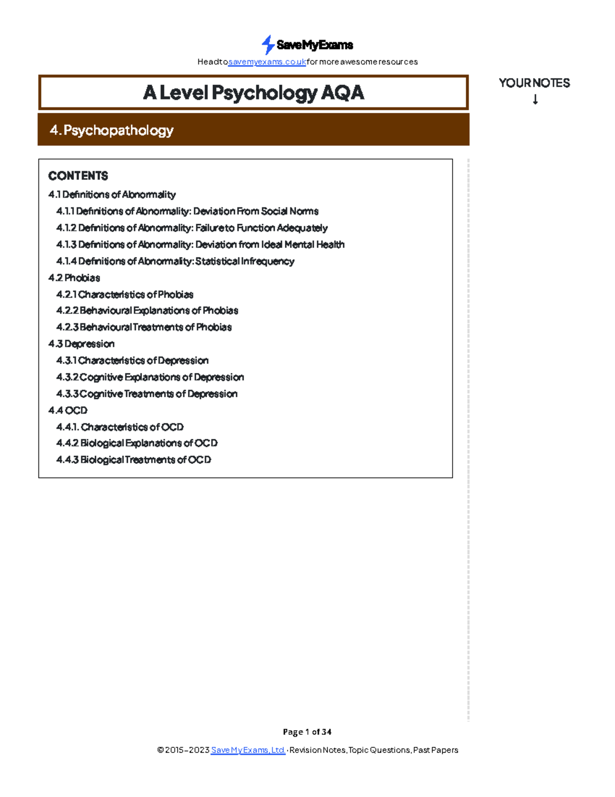 Psychopathology - revision notes - Page 1 of 34 A Level Psychology AQA ...