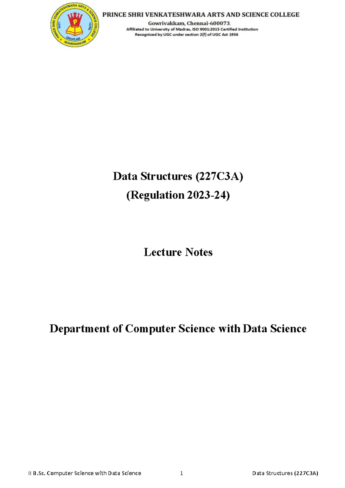 227C3A DS Notes Units 1&2 - Data Structures (227C3A) (Regulation 20 23 ...