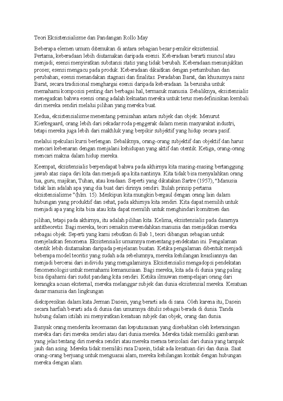 Teori Eksistensialisme dan Pandangan Rollo May - Pertama, keberadaan ...
