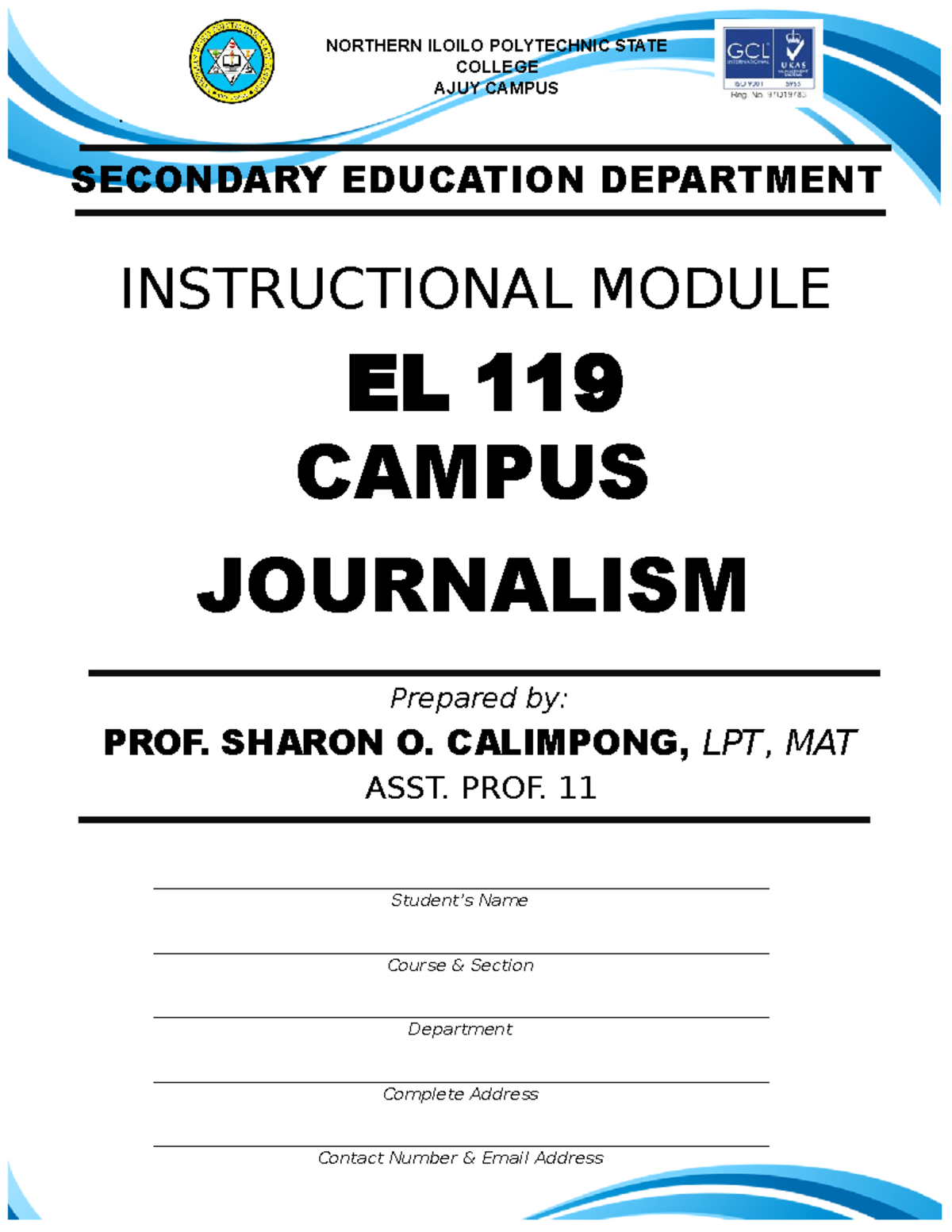Module Campus Journ 2nd sem 2021 Copy 1 - ####### . SECONDARY EDUCATION ...