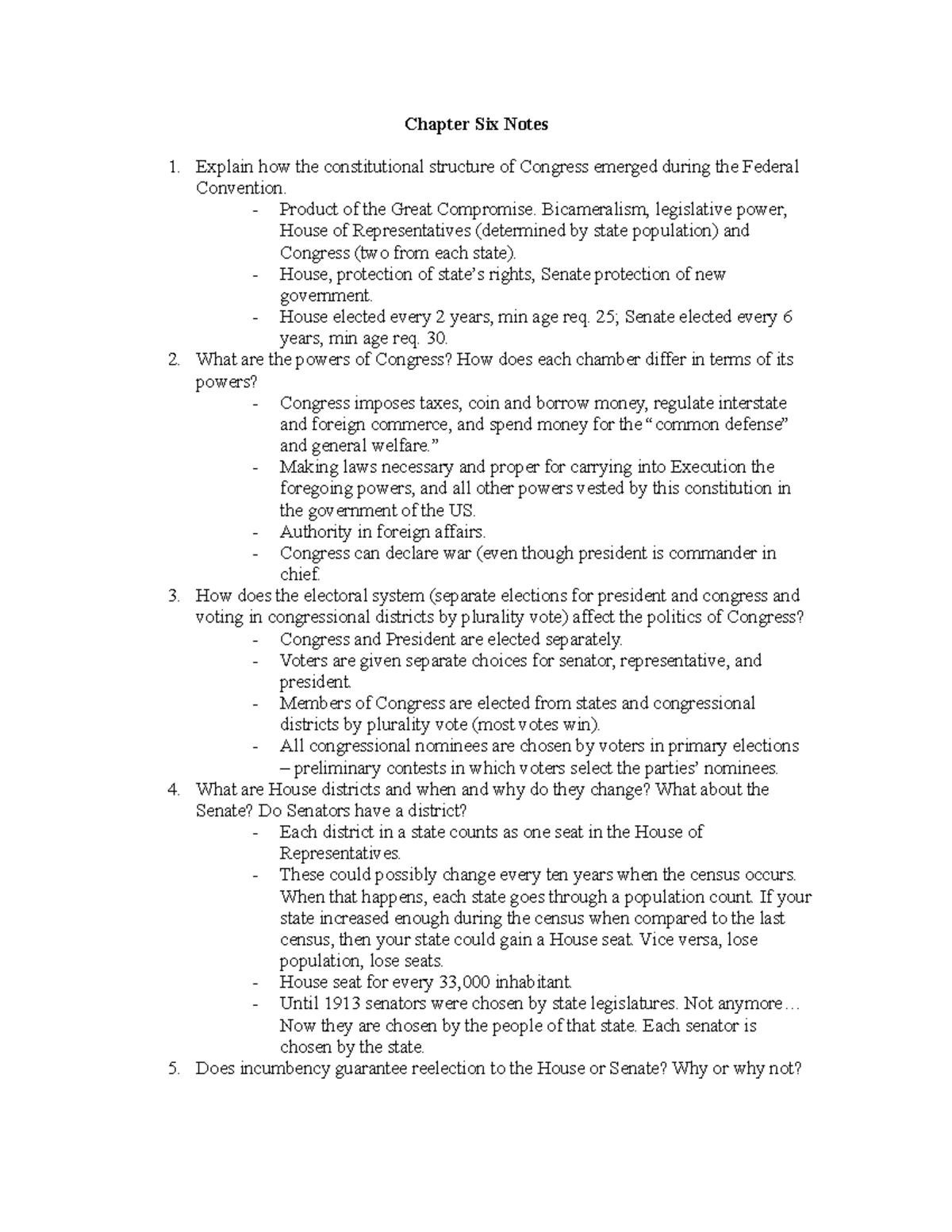 Ch. 6 Notes - Chapter Six Notes Explain how the constitutional ...