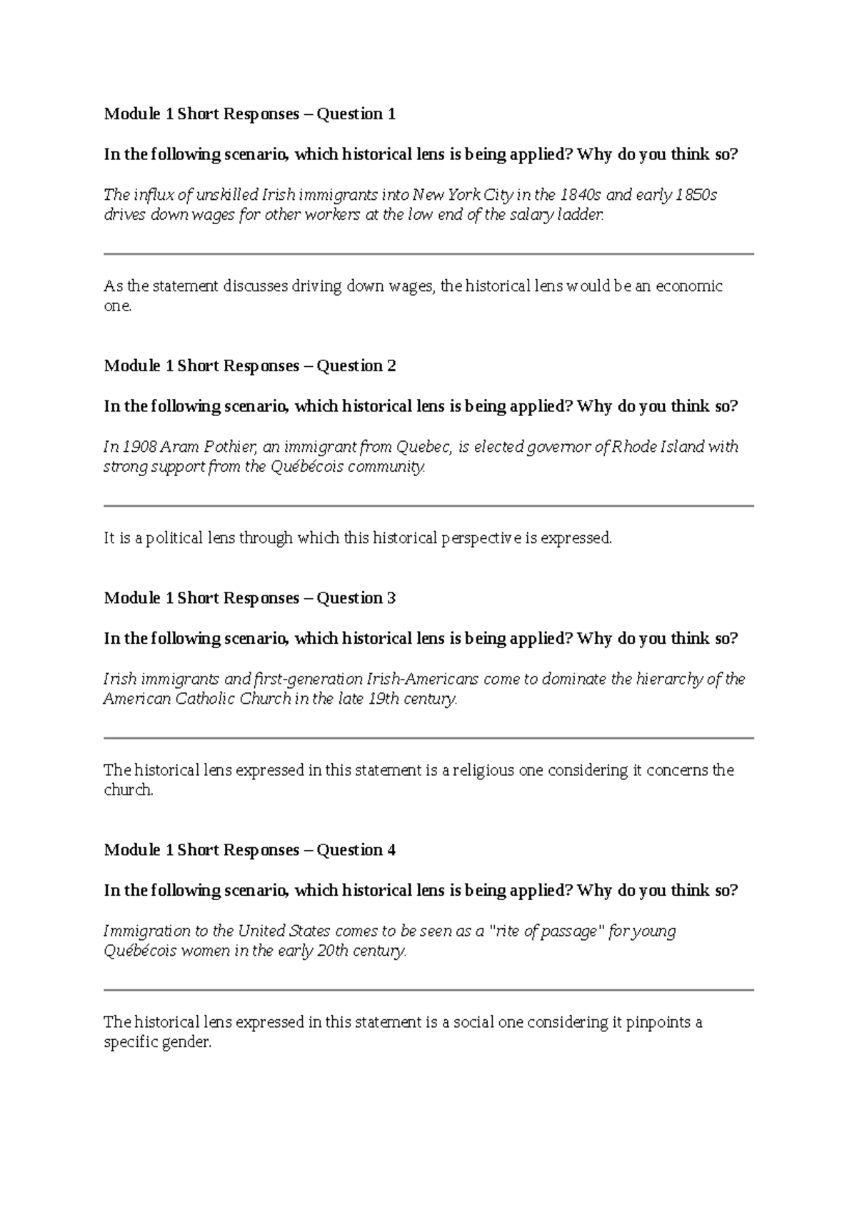 Amber Harris HIS 200 Applied History Module 1 Short Answers - Module 1 ...