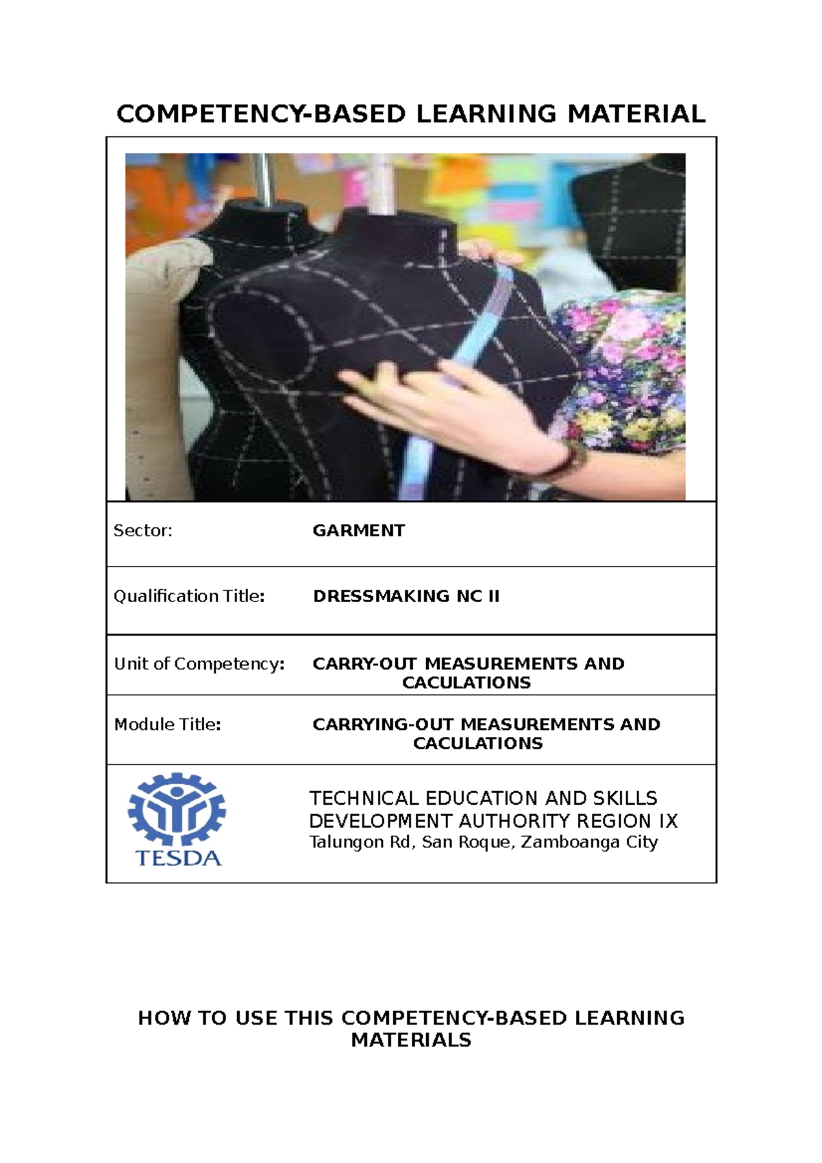 Common Comepency Module(Carry out Measurements and calculations ...