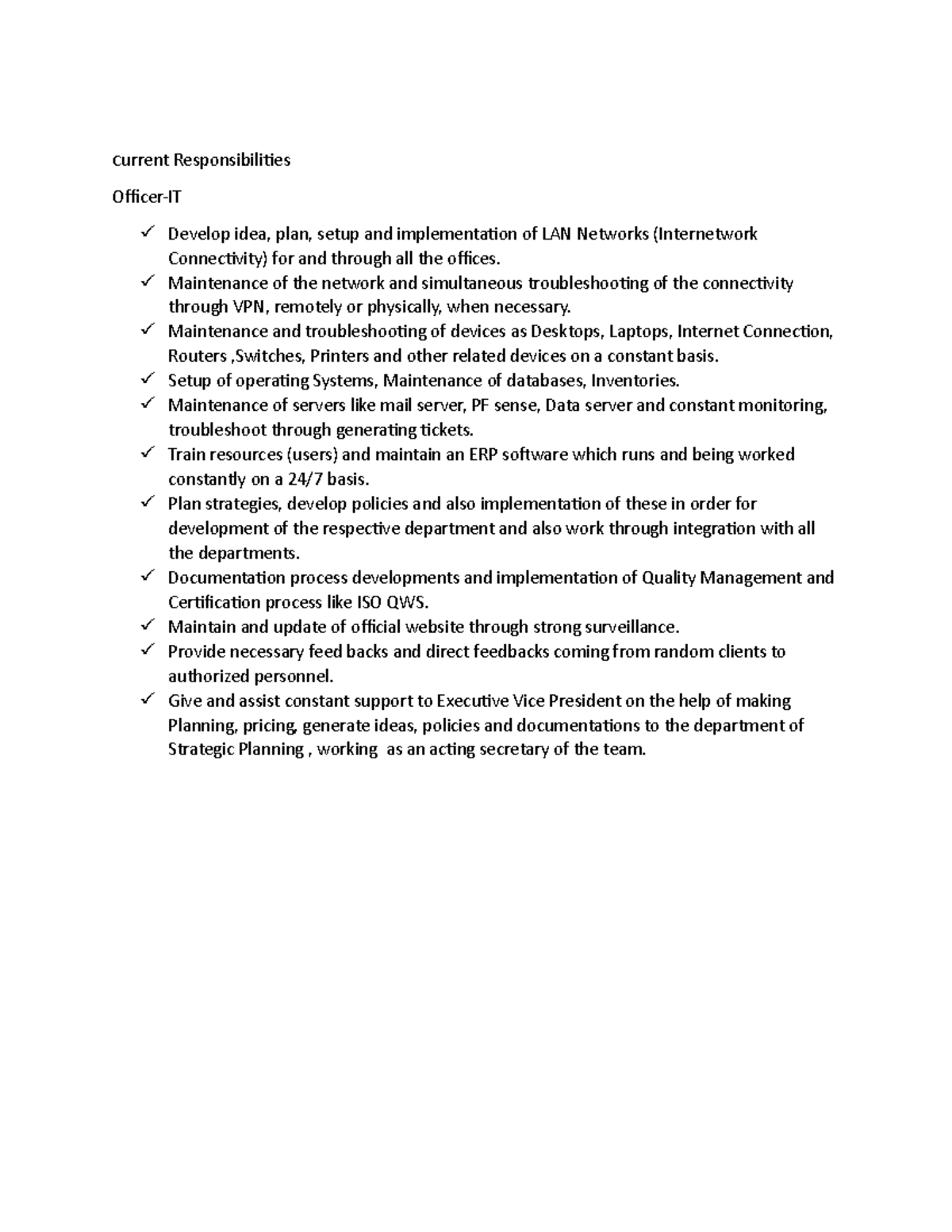 Current Responsibilities - Current Responsibilities Officer-IT Develop ...