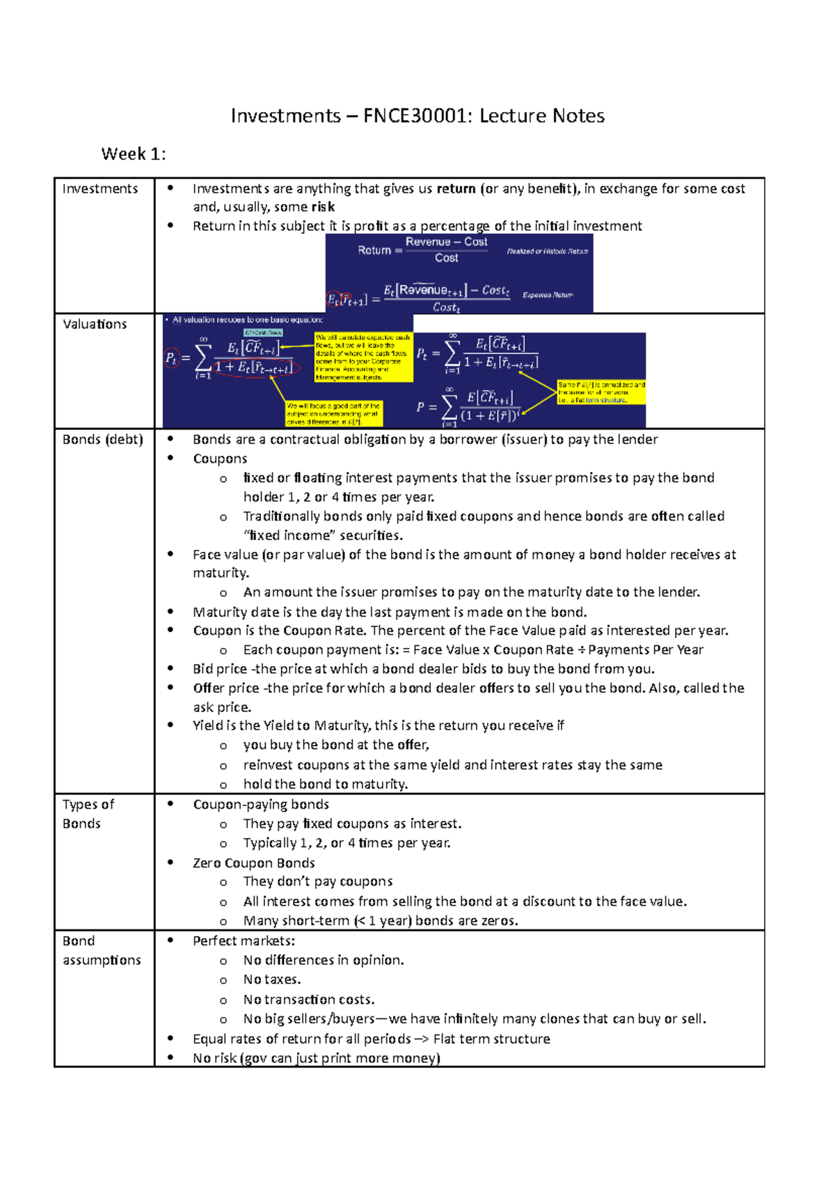 Lecture notes - Investments – FNCE30001: Lecture Notes Week 1 ...