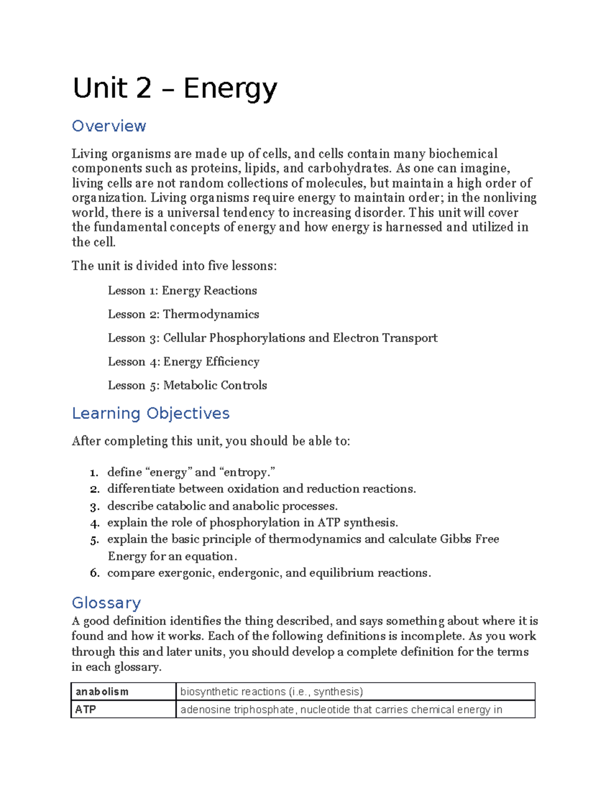Unit 2 - Energy - Lecture Notes Unit 2 - Unit 2 – Energy Overview ...