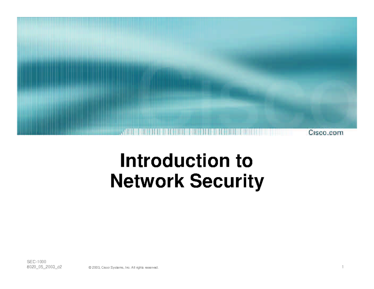 Introduction to Network Security - SEC- 8020_05_2003_c Introduction to ...