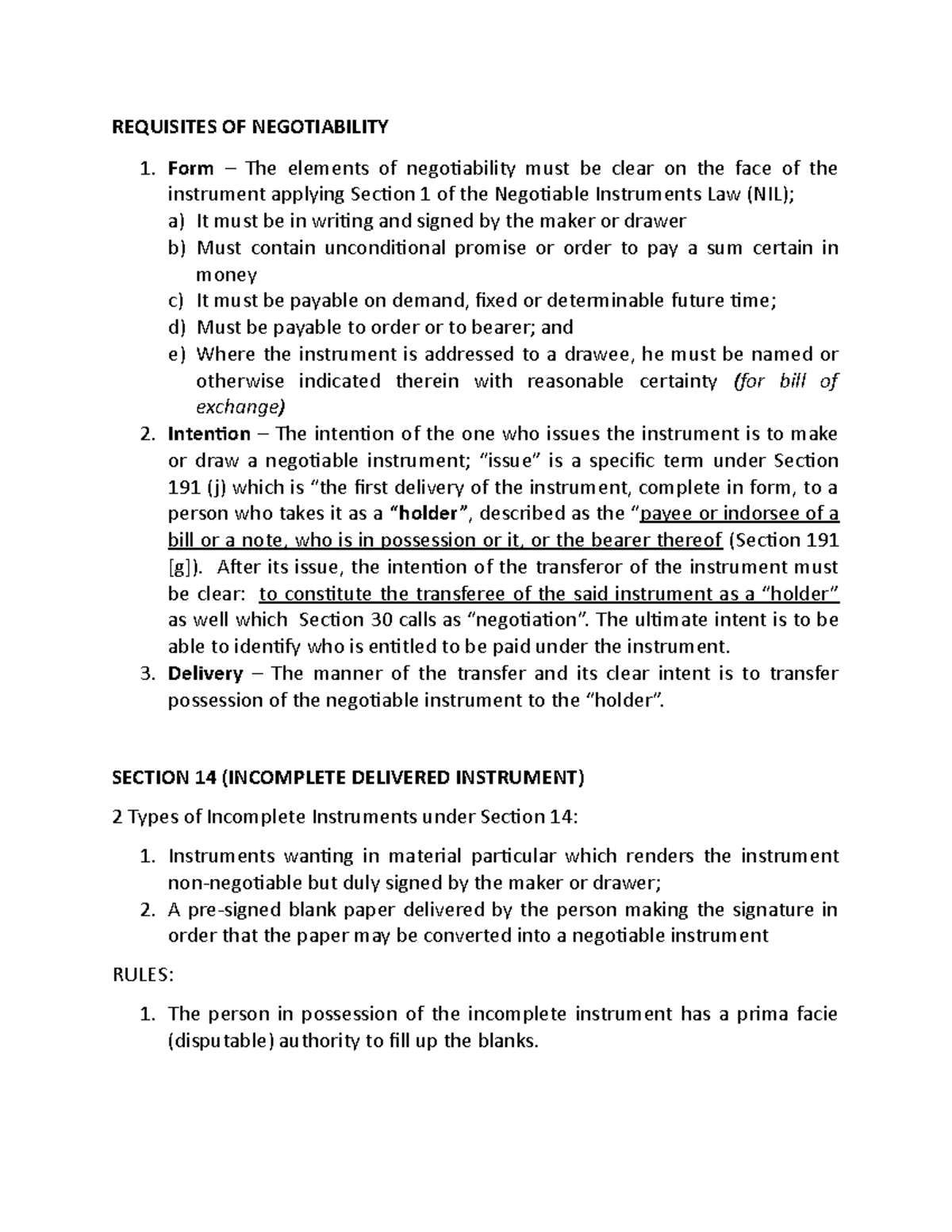 Sec - Yep yep - REQUISITES OF NEGOTIABILITY Form – The elements of ...