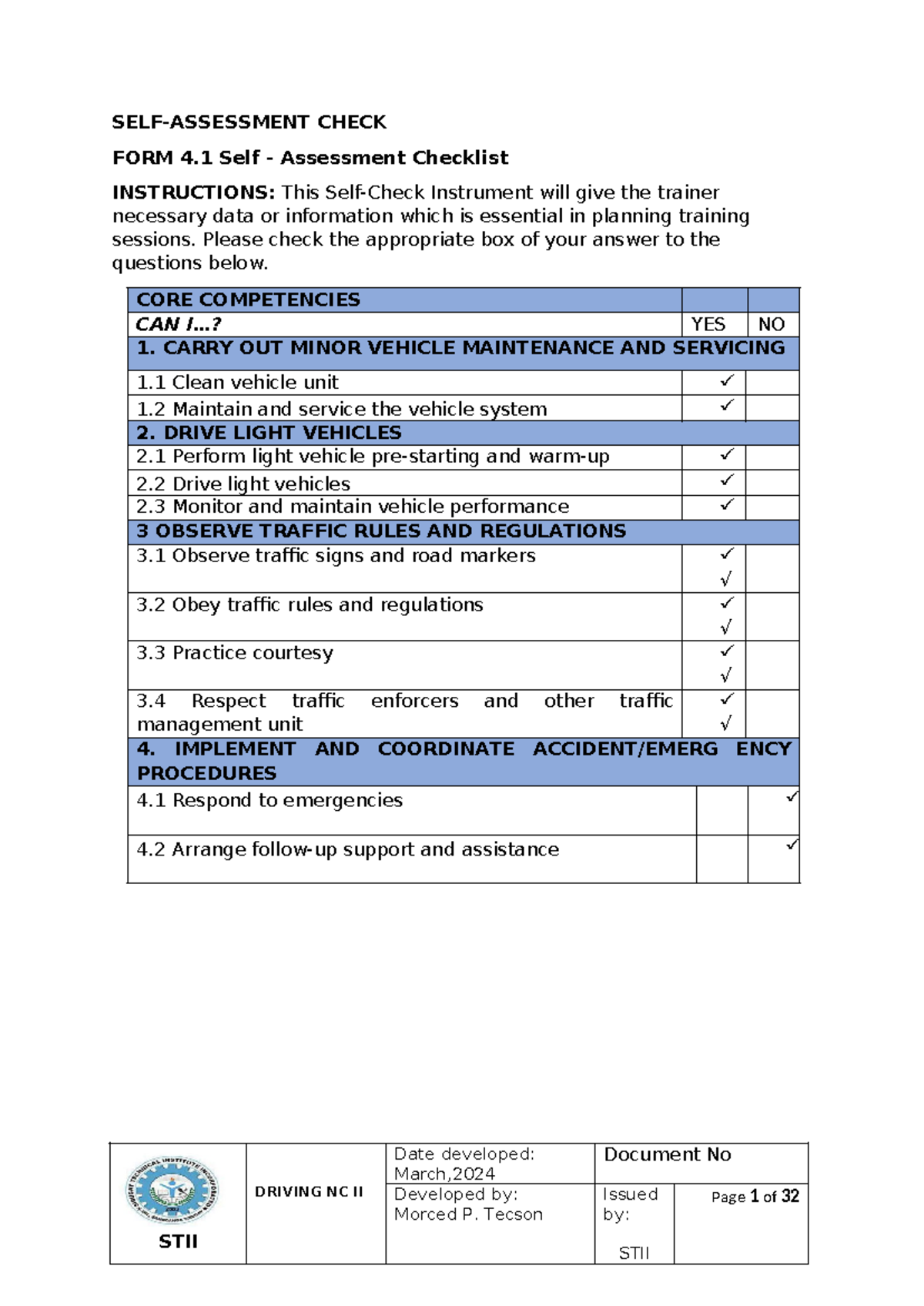Module-3 - SELF-ASSESSMENT CHECK FORM 4 Self - Assessment Checklist ...