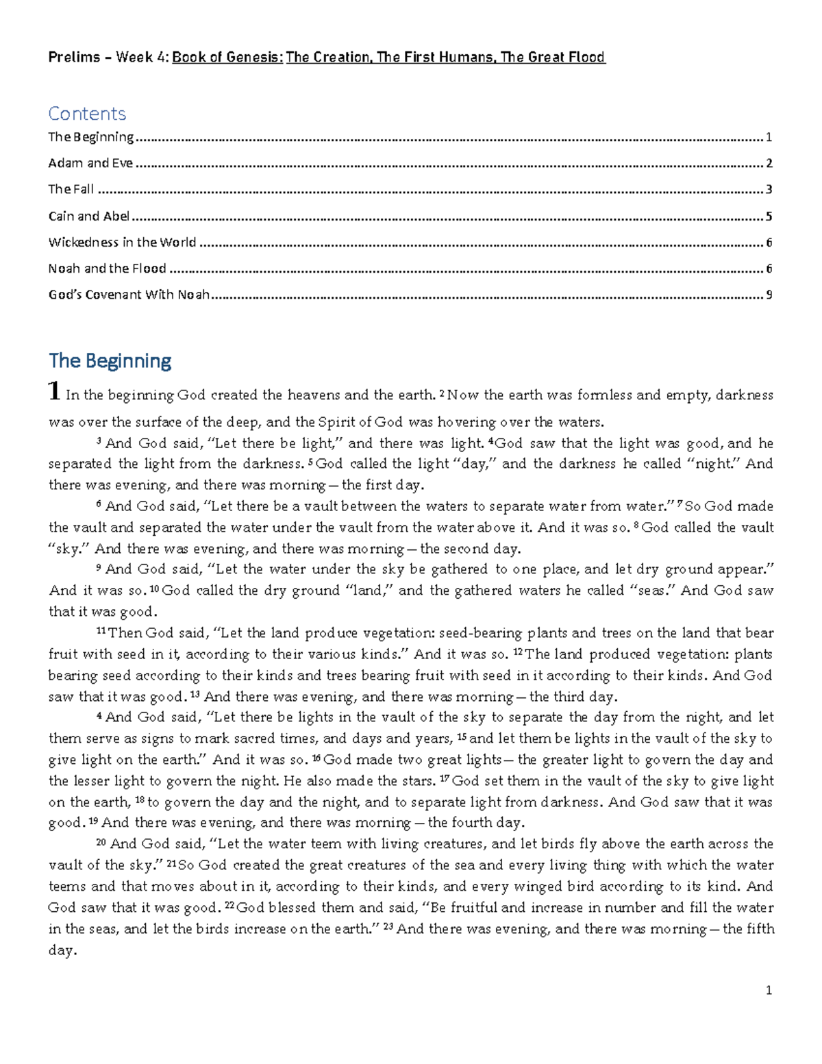 WK4 Genesis Creation, The First Humans, The Great Flood - Contents The ...