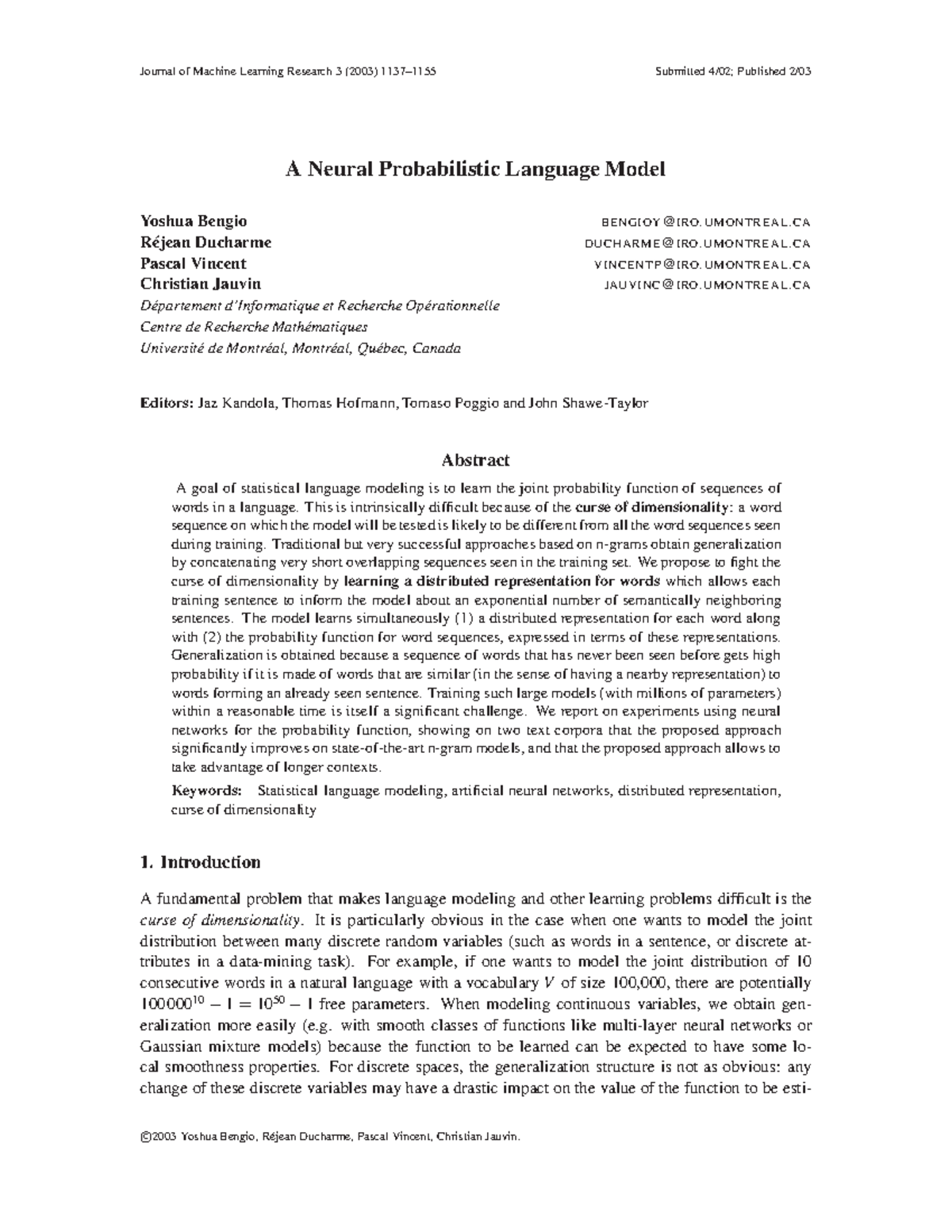Practical - A neural probabilistic language model - Journal of Machine Learning Research 3 (2003 ...