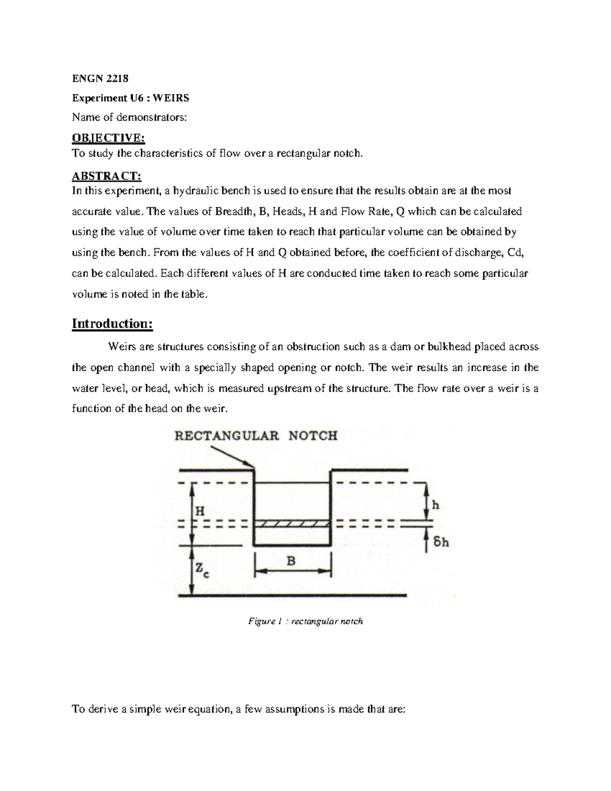 Study the characteristics of flow over a rectangular notch - ABSTRACT ...