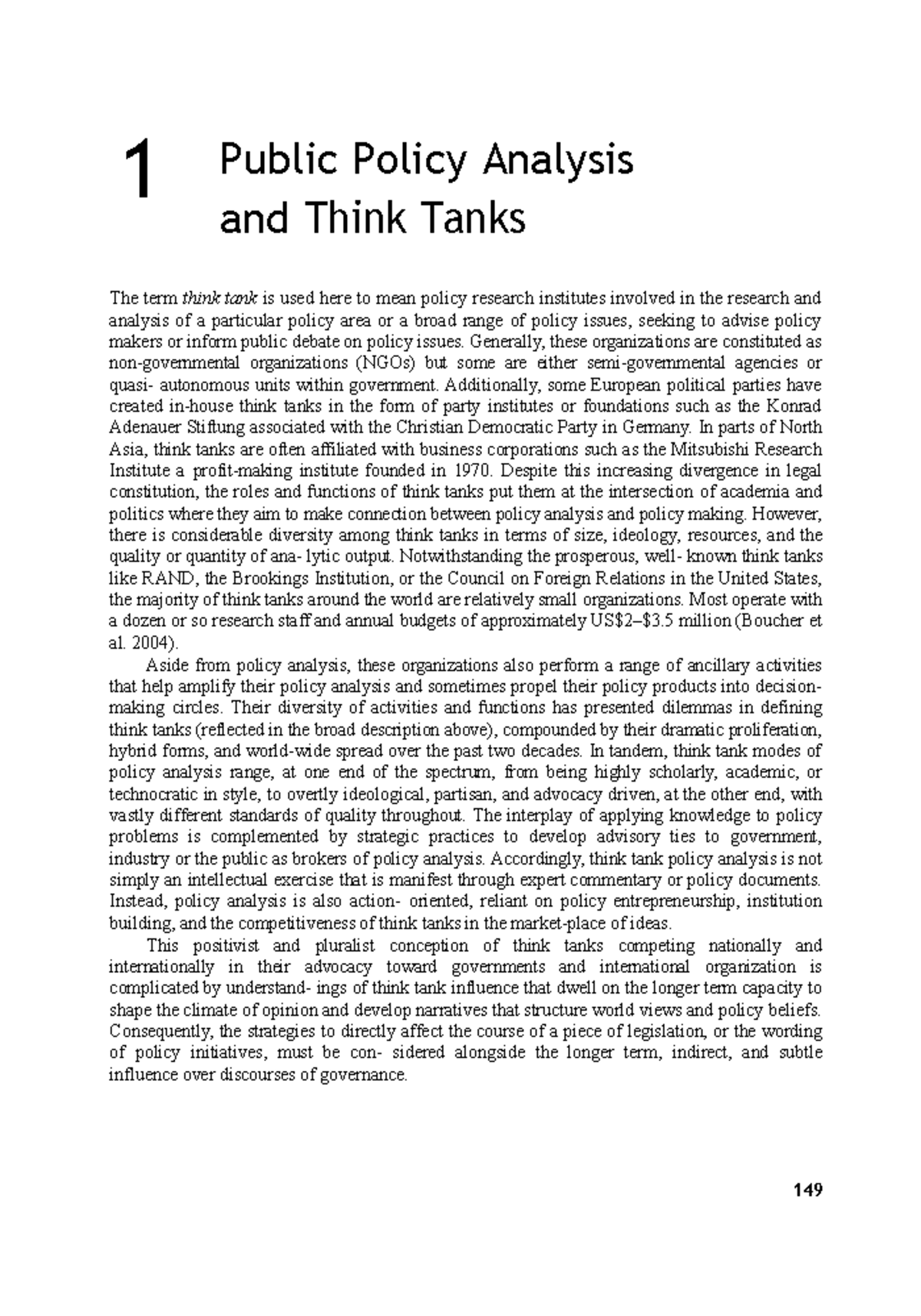 Public Policy Analysis and Think Tanks - Public Policy Analysis and ...