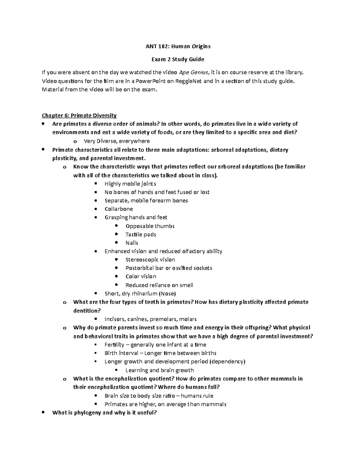 Exam 2 Study Guide - Exam notes - ANT 102: Human Origins Exam 2 Study ...