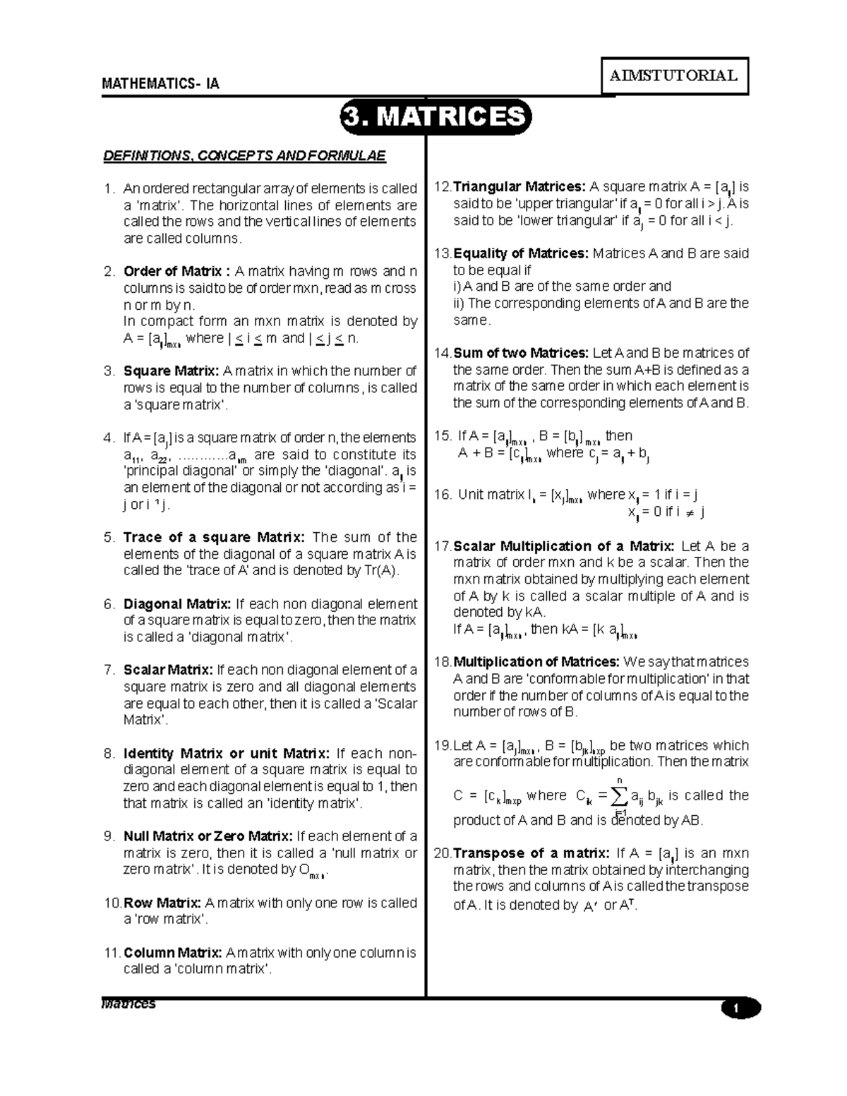 Matrices-1A exercise 3a notes balls pls - ####### MATHEMATICS- IA ...