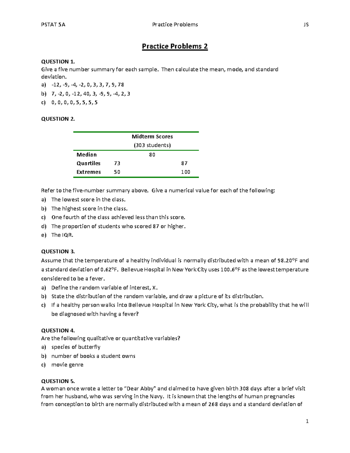 Practice Problems 2 - Dr. Julie Swenson - Warning: TT: undefined function: 32 Warning: TT ...