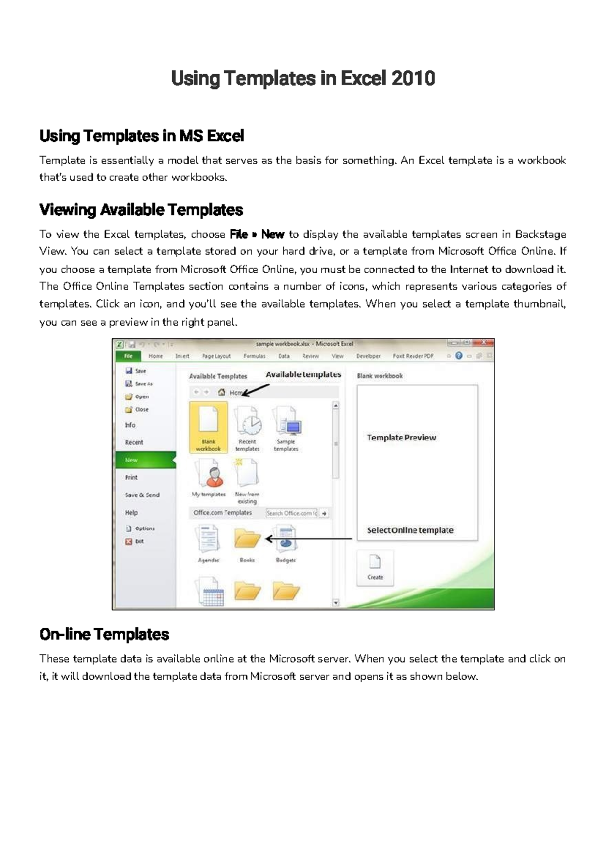 Ms Excel Basic Advancend Operations 3 Using Templates In Excel 2010