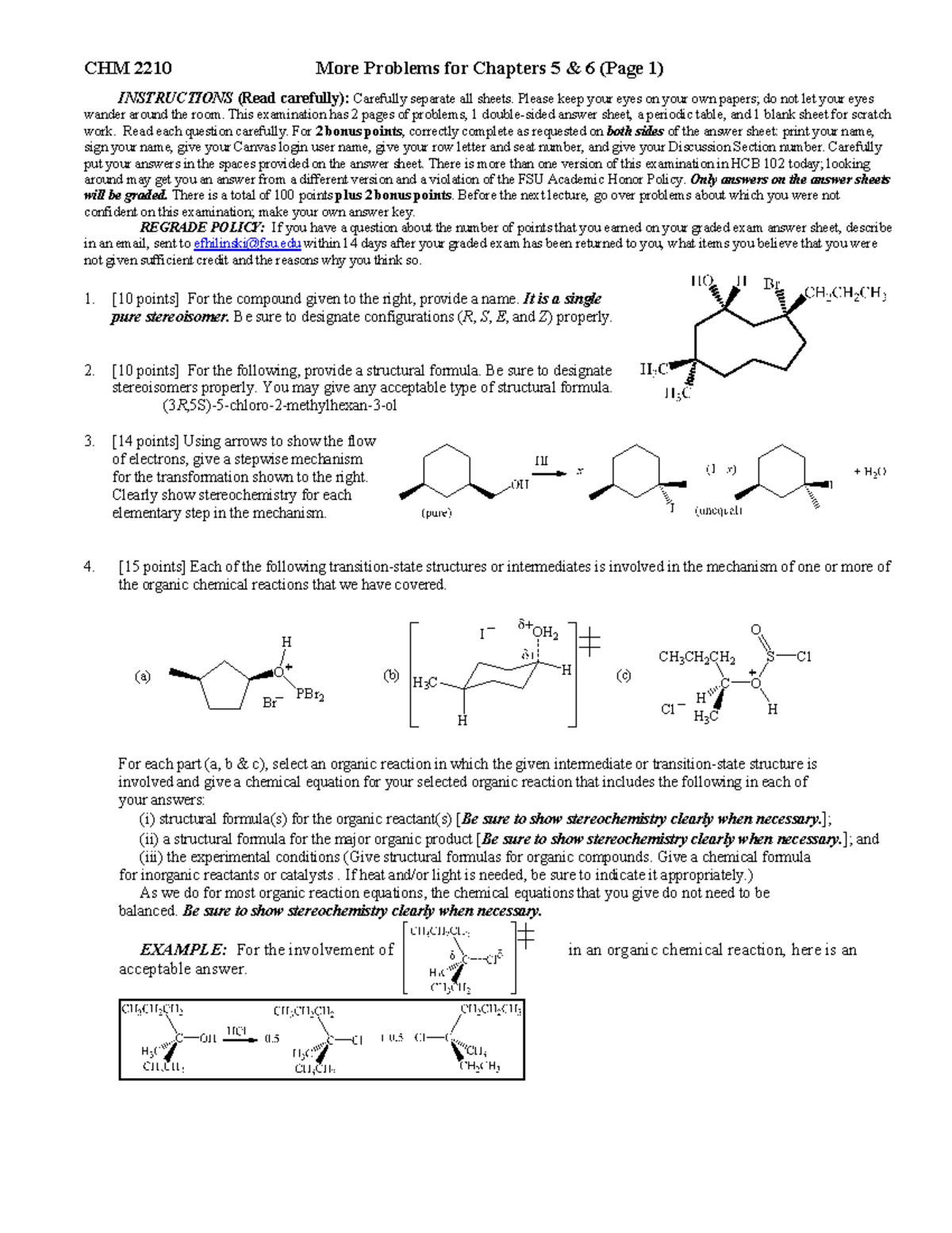 Example 1 OLD Exam3 C2210 problems and answers and periodic table - CHM ...
