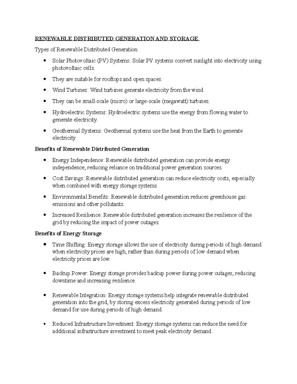 Renewable Distributed Generation AND Storage Notes 1 - RENEWABLE ...