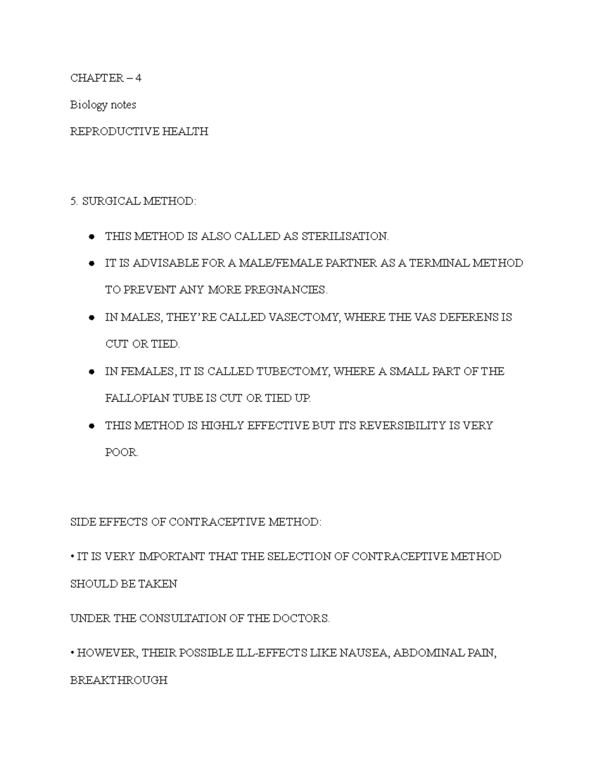Chapter –4 Biology Notes 4 - CHAPTER – 4 Biology notes REPRODUCTIVE ...