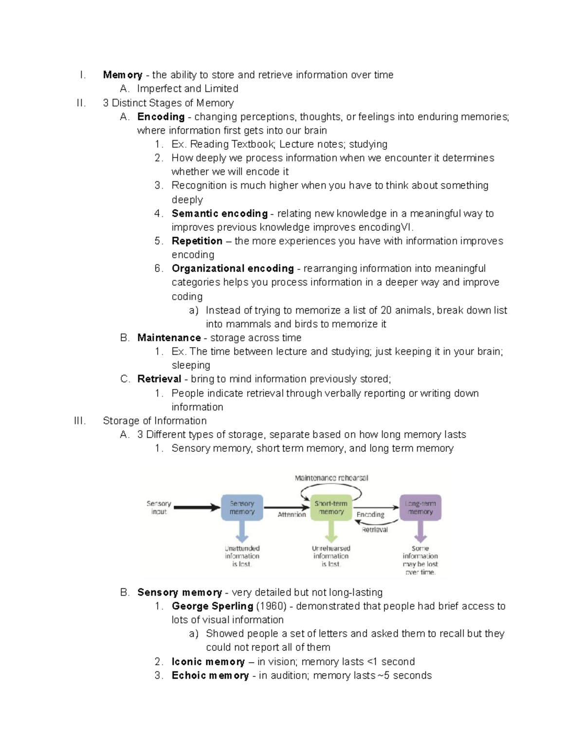 Chapter 6 Psych 001 - I. Memory - the ability to store and retrieve information over time A ...