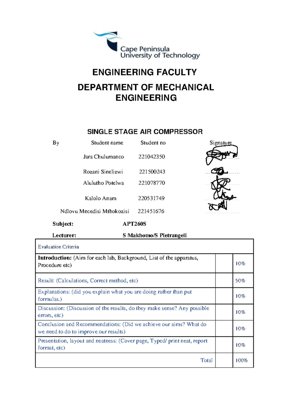 Single Stage - ENGINEERING FACULTY DEPARTMENT OF MECHANICAL ENGINEERING ...