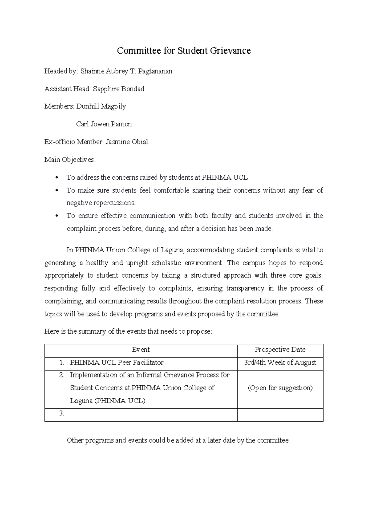 Committee for Student Grievance - Committee for Student Grievance ...