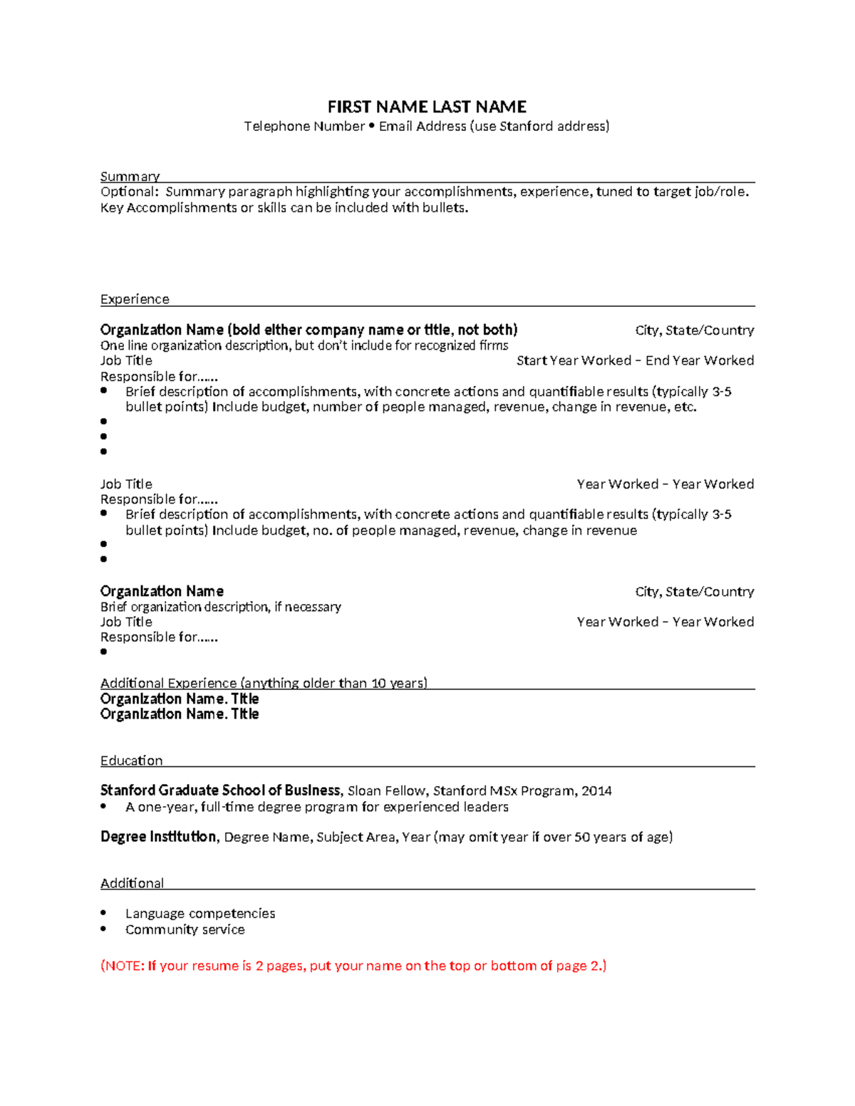 Resume-Template - Textos - FIRST NAME LAST NAME Telephone Number Email ...