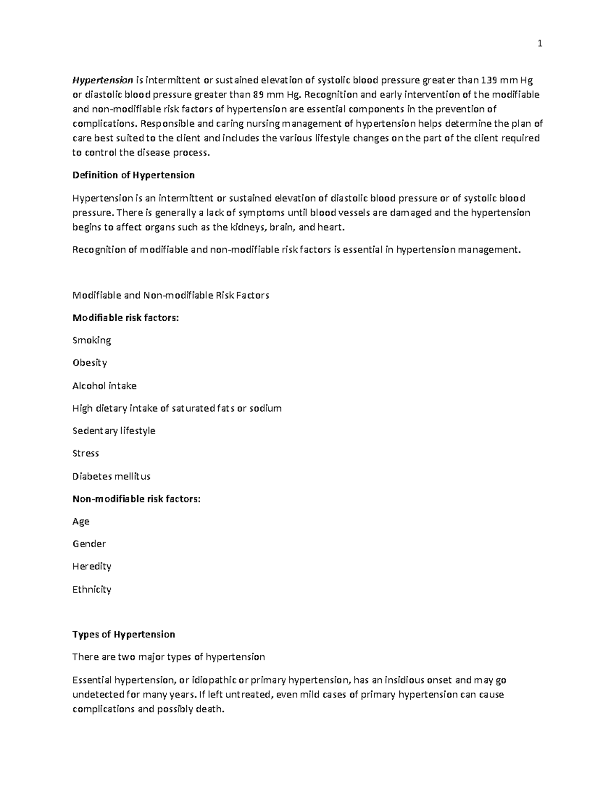Notes on Hypertension in Medical Surgical Nursing - Hypertension is ...