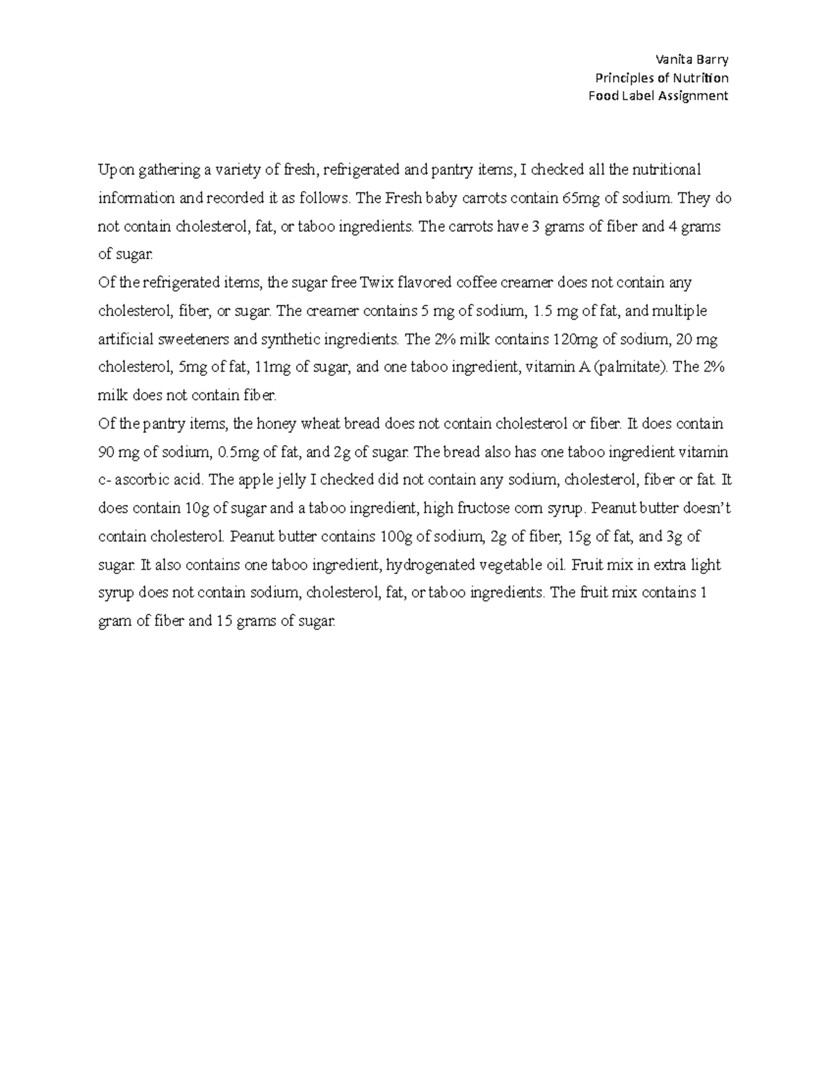 Foodlabelassignment - dfjla;ksdjf - NUTR 4420 - Weber State - Studocu